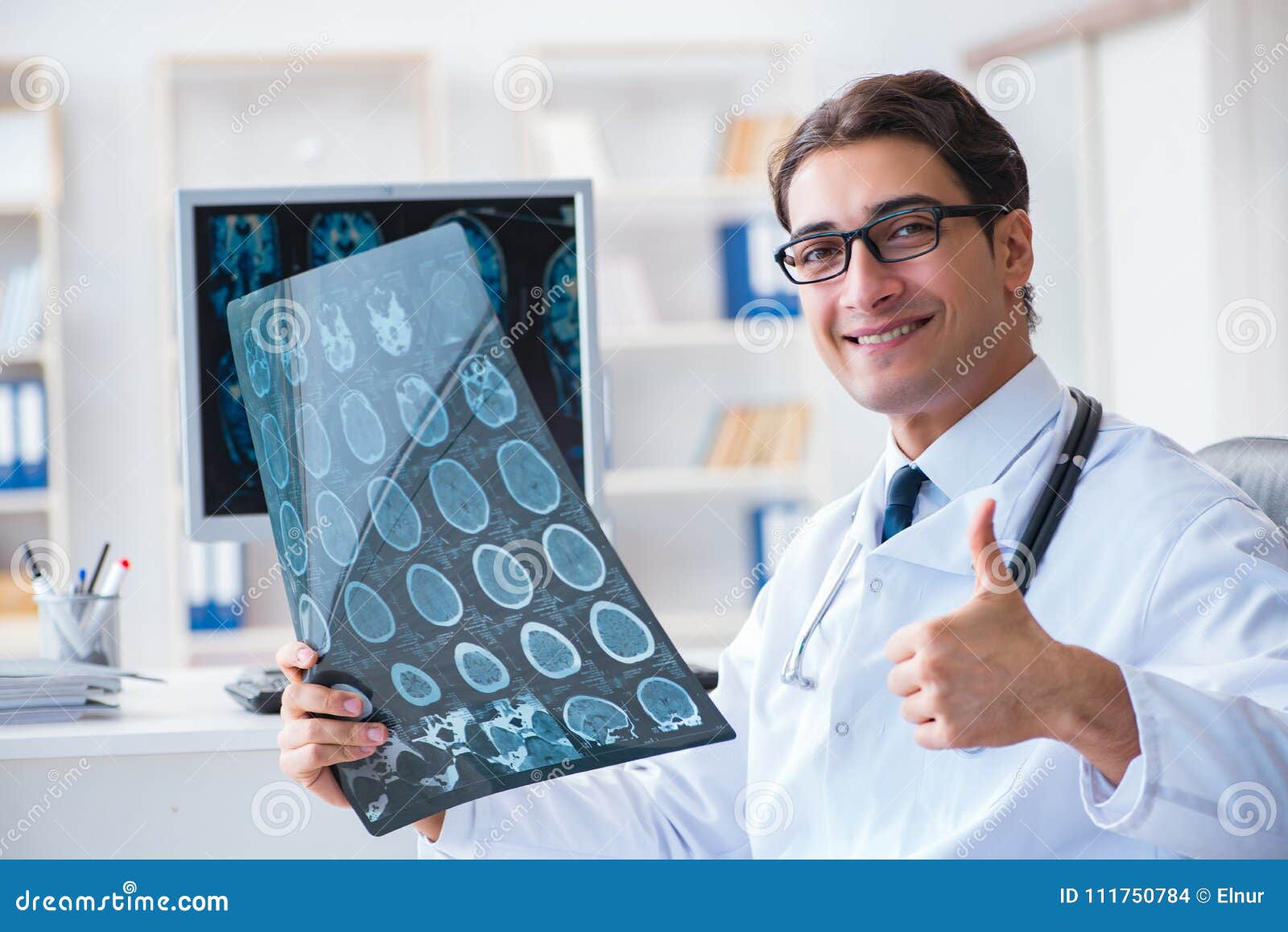 The Doctor Radiologist Looking at X-ray Images Stock Photo - Image of ...