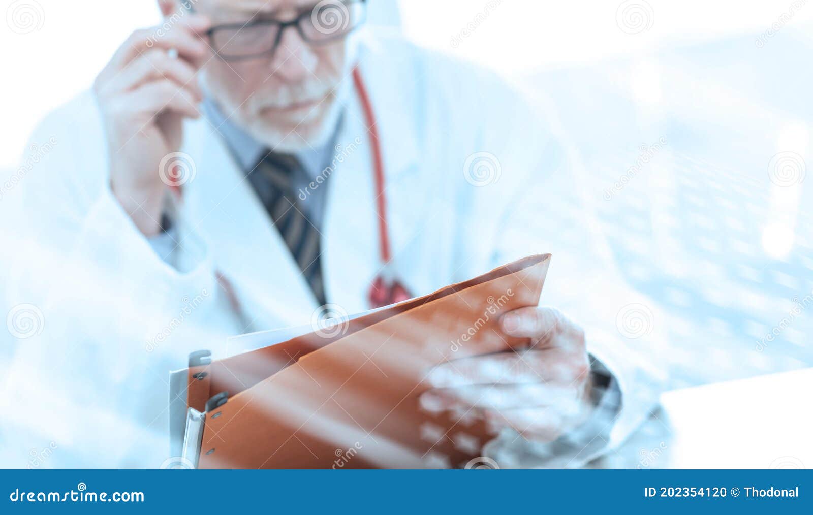Doctor Reading a Medical Report; Light Effect Stock Photo - Image of ...