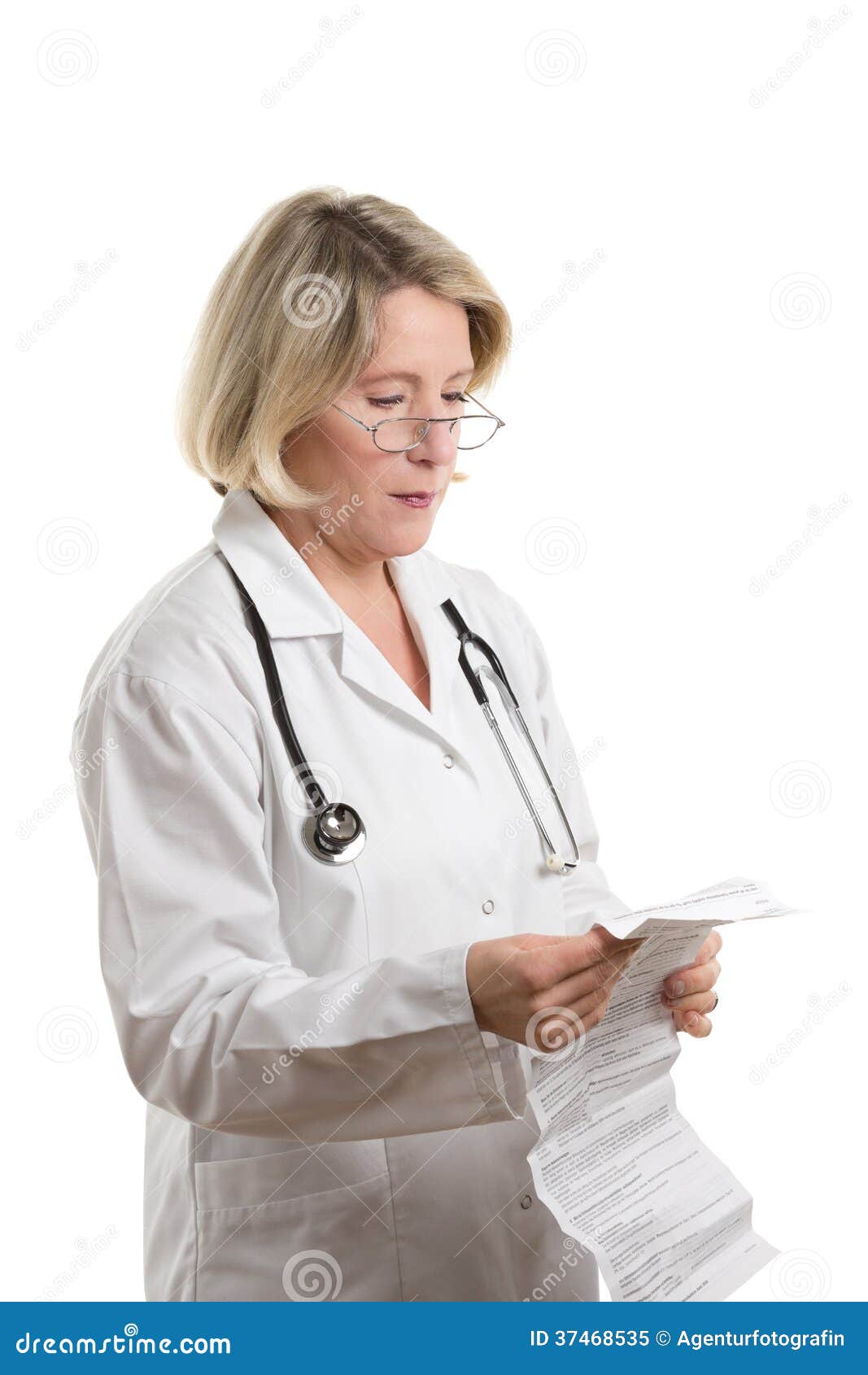 Doctor Reading Package Insert Stock Image - Image of help, female: 37468535