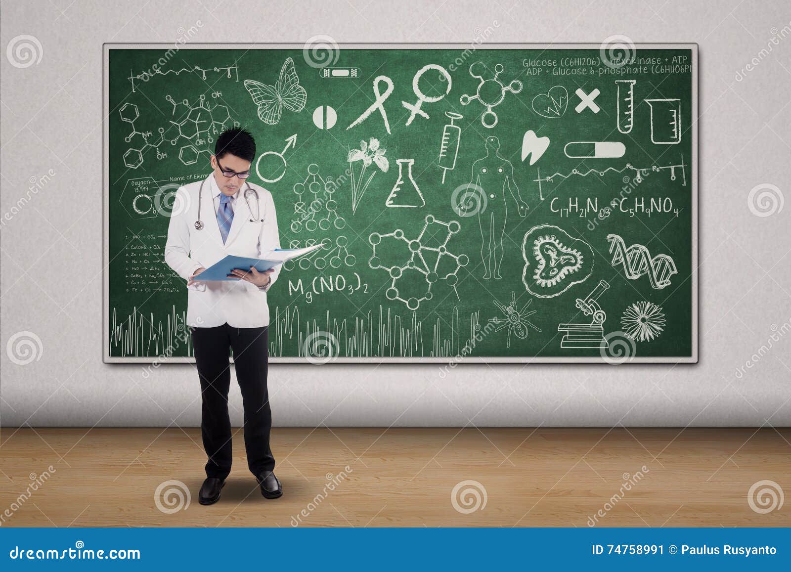 Doctor Reads Document while Standing Stock Image - Image of doodle ...