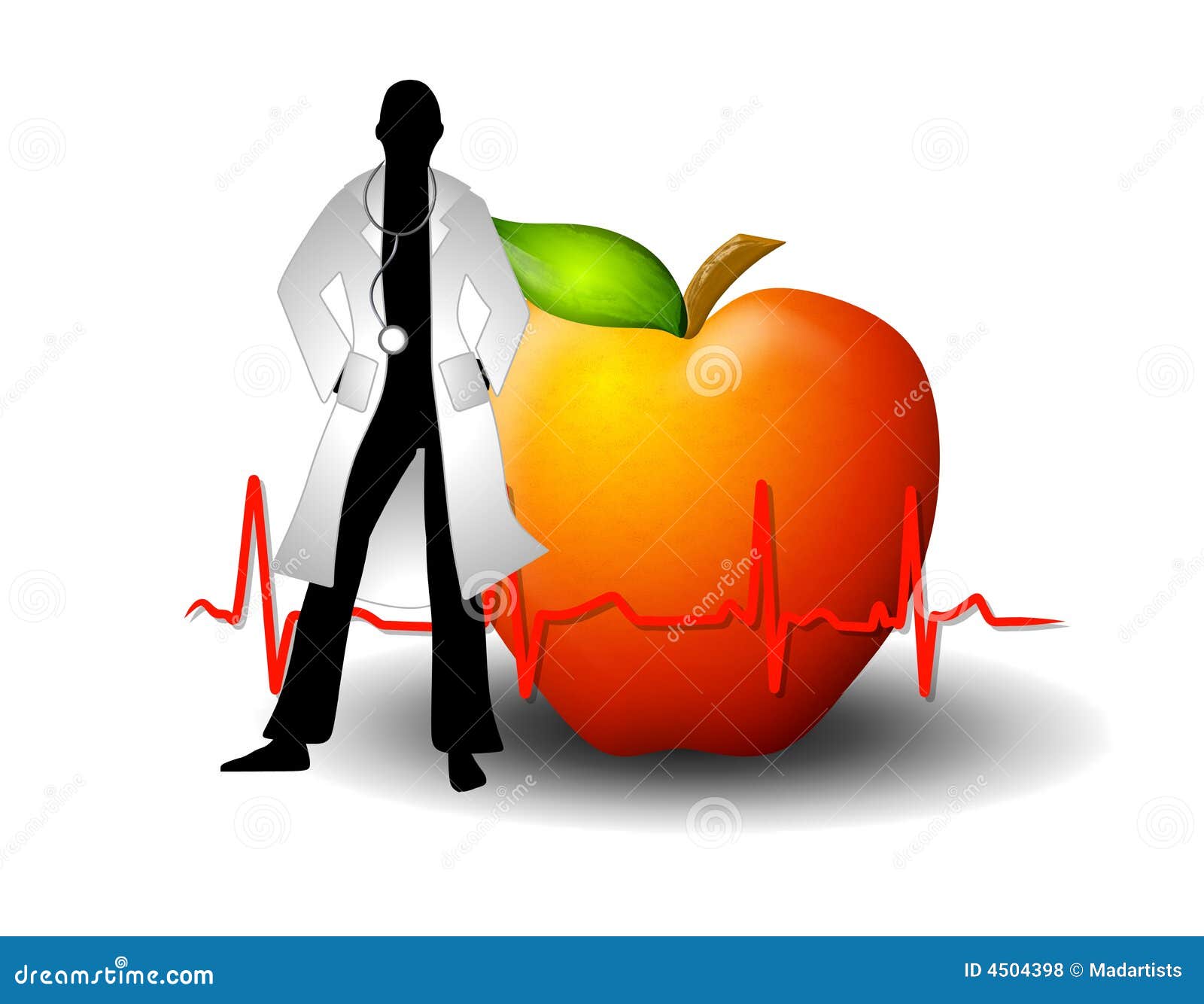 Doctor with Red Apple and EKG Stock Illustration - Illustration of line ...