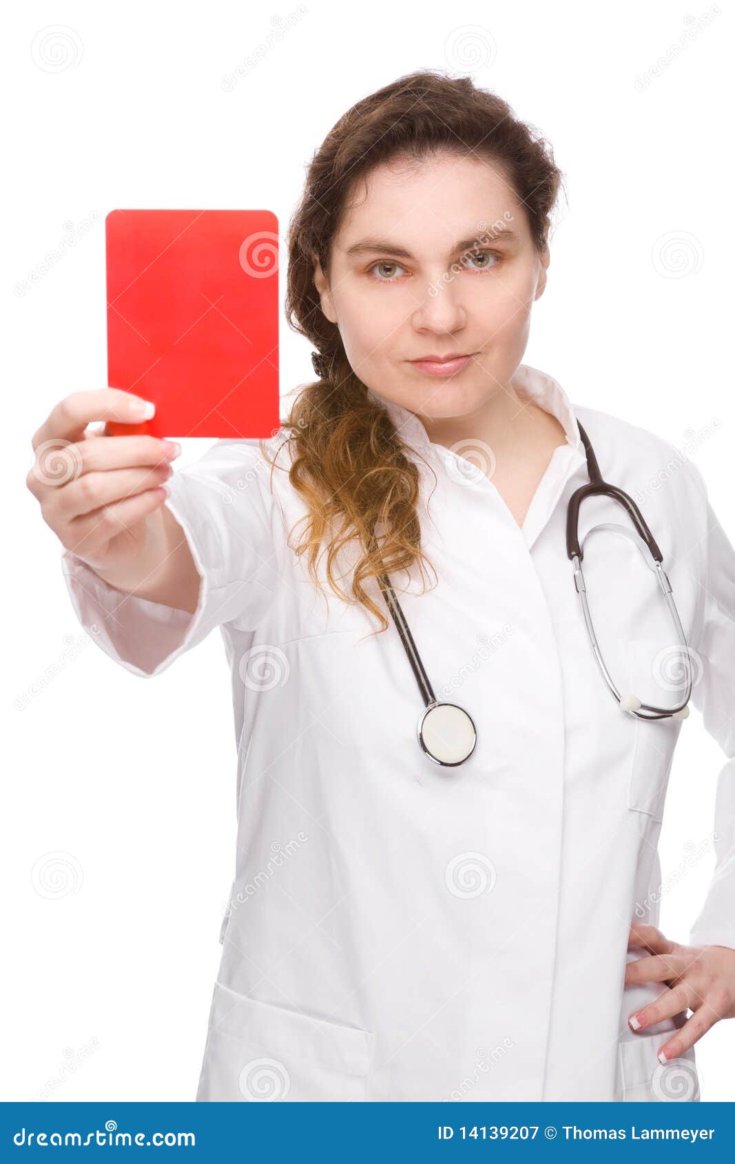 Doctor with red card stock image. Image of medic, female - 14139207
