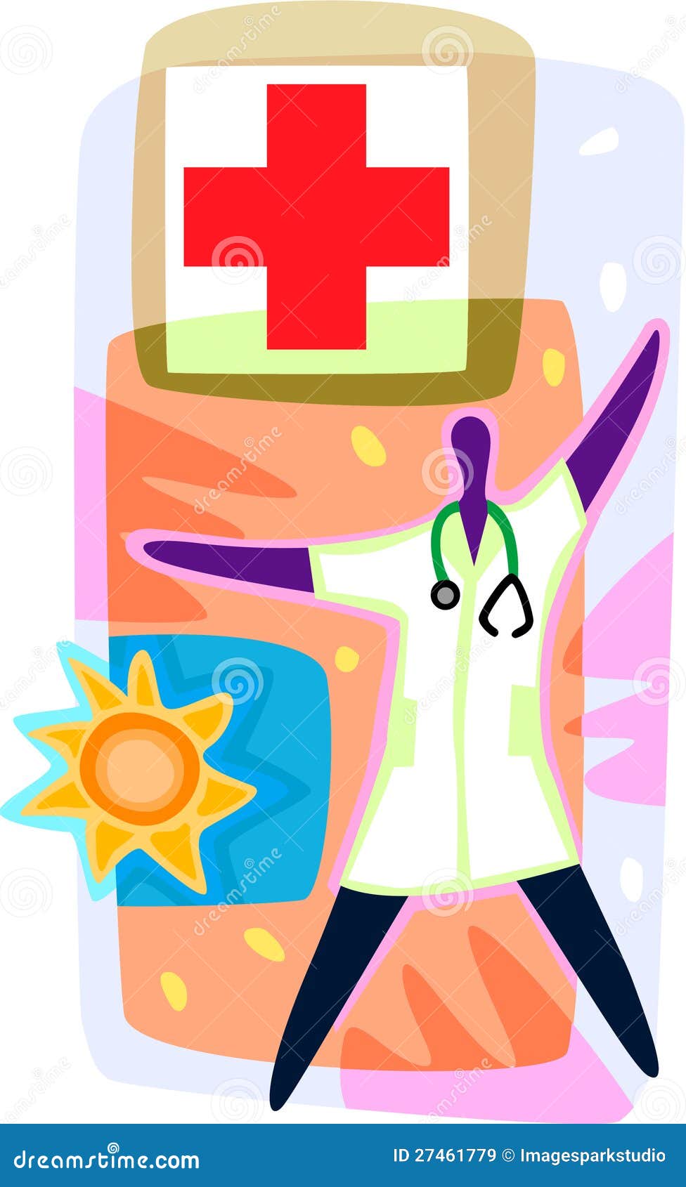 Doctor and a Red Cross Sign Stock Illustration - Illustration of ...