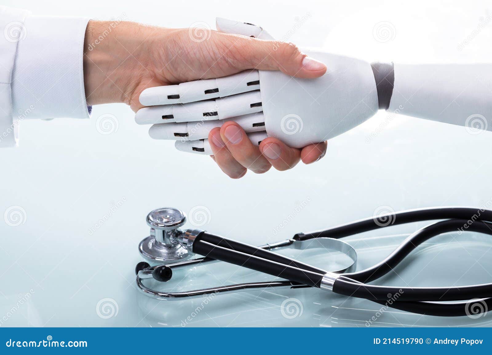 Doctor and Robot Shaking Hands Stock Photo - Image of business, desk ...