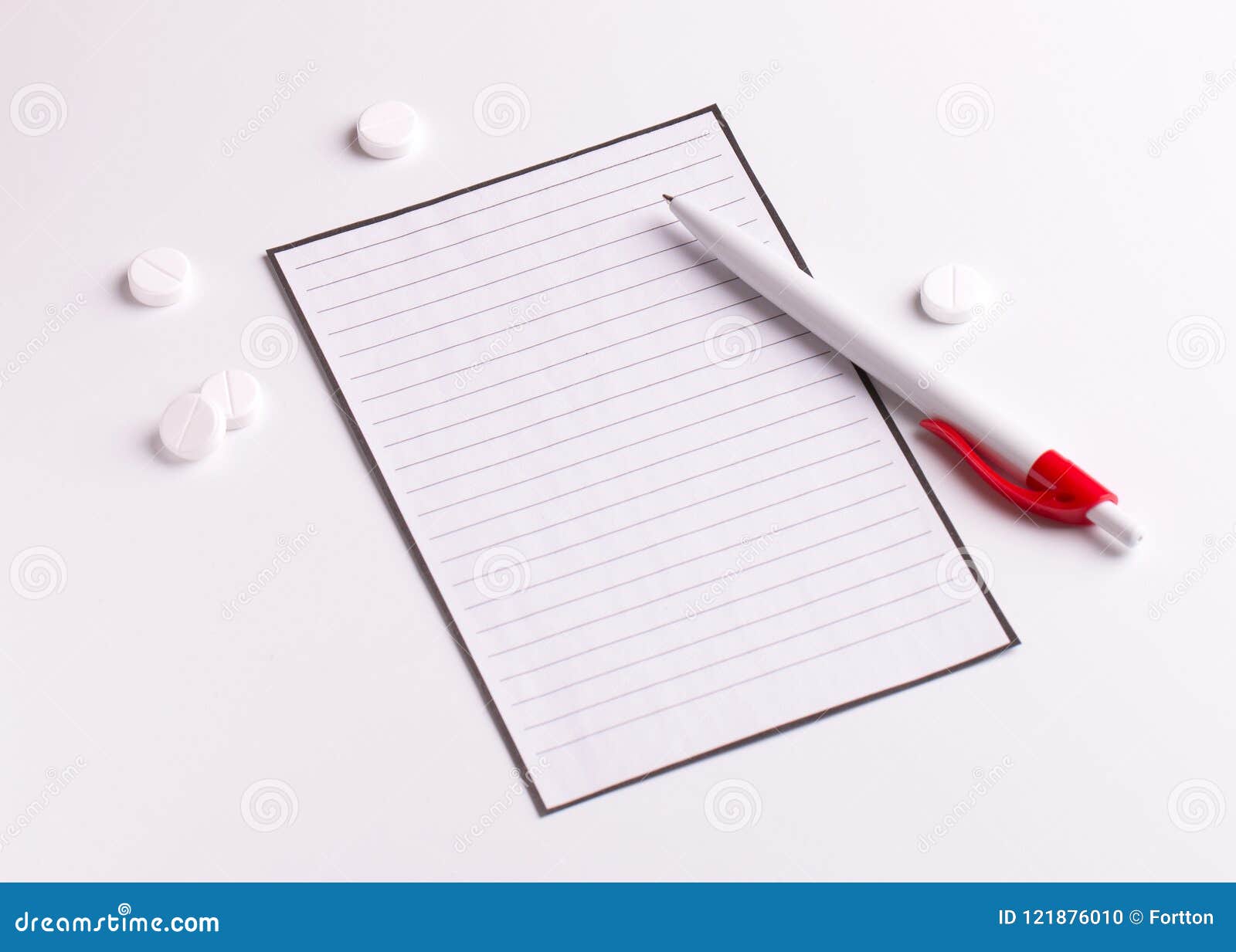 Doctor`s note and tablets stock photo. Image of table - 121876010