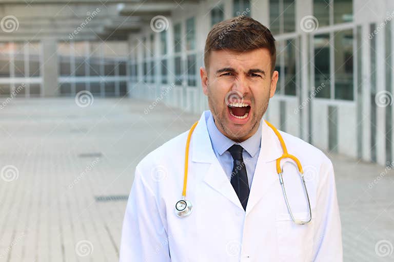 Doctor Screaming with Copy Space Stock Image - Image of fury, open ...