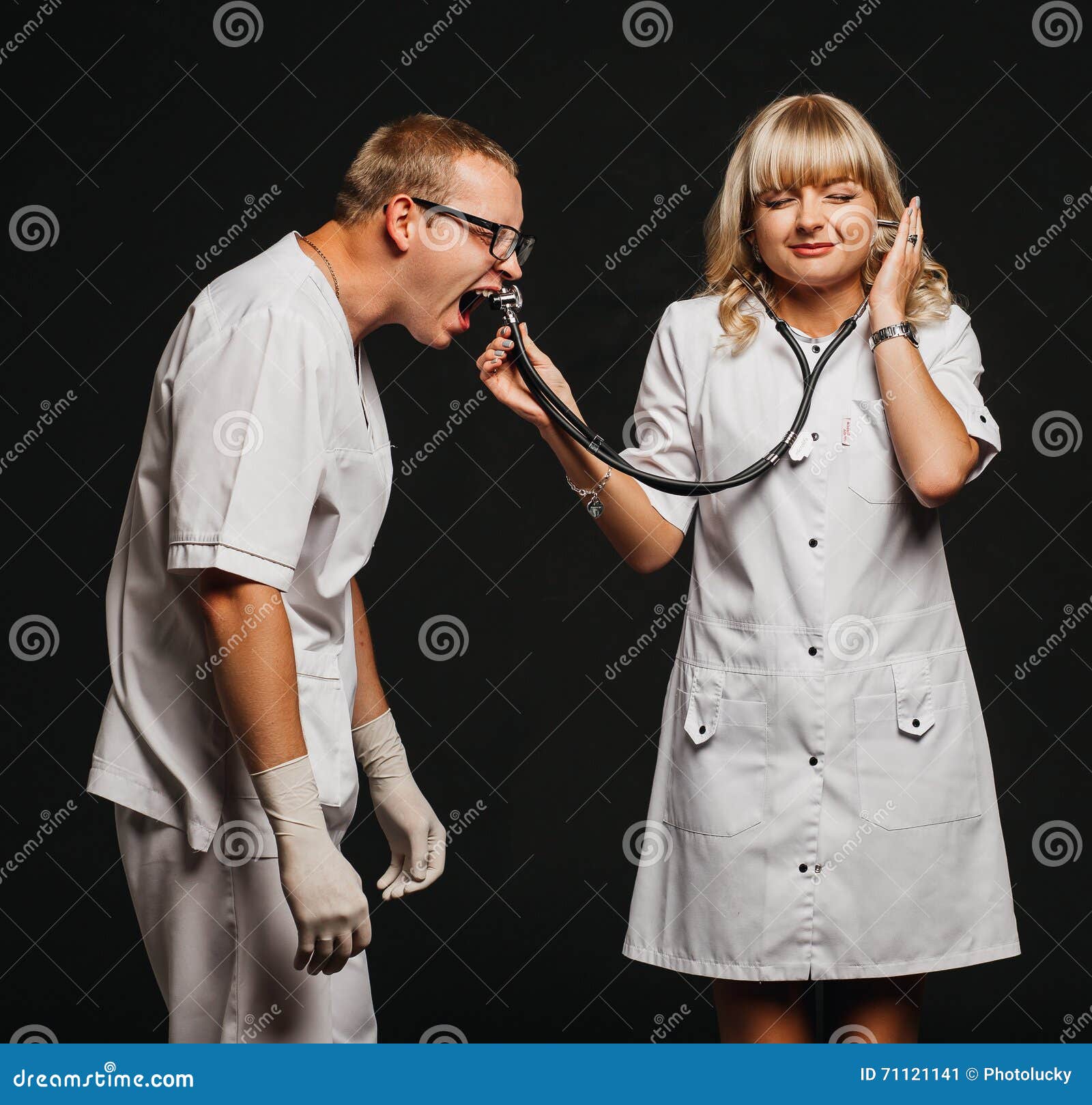 Doctor Screaming in the Stethoscope Stock Image - Image of funny, male ...