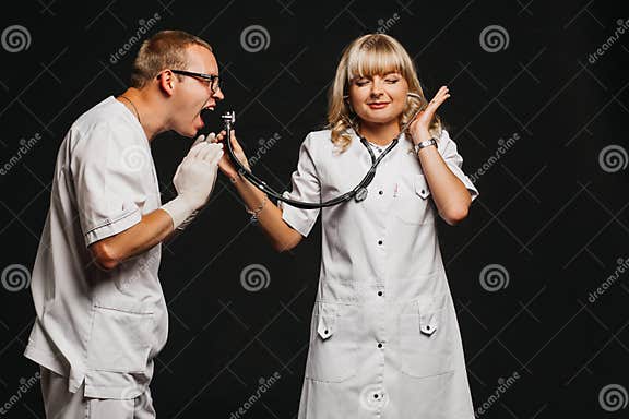 Doctor Screaming in the Stethoscope Stock Photo - Image of expression ...