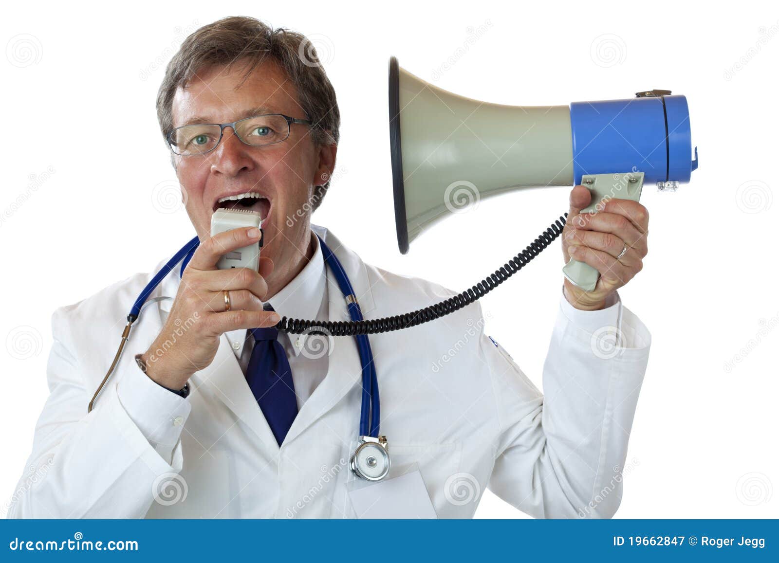 Doctor Screams Into Own Ears With Megaphone Royalty Free Stock ...