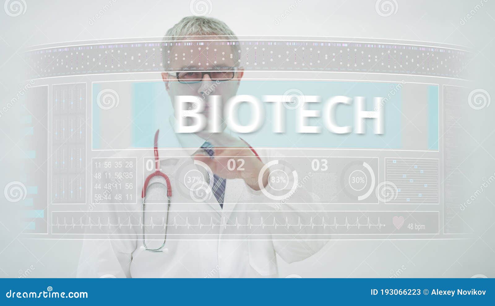 Doctor Scrolls To BIOTECH Tab on a Modern Medical Display Stock Image ...