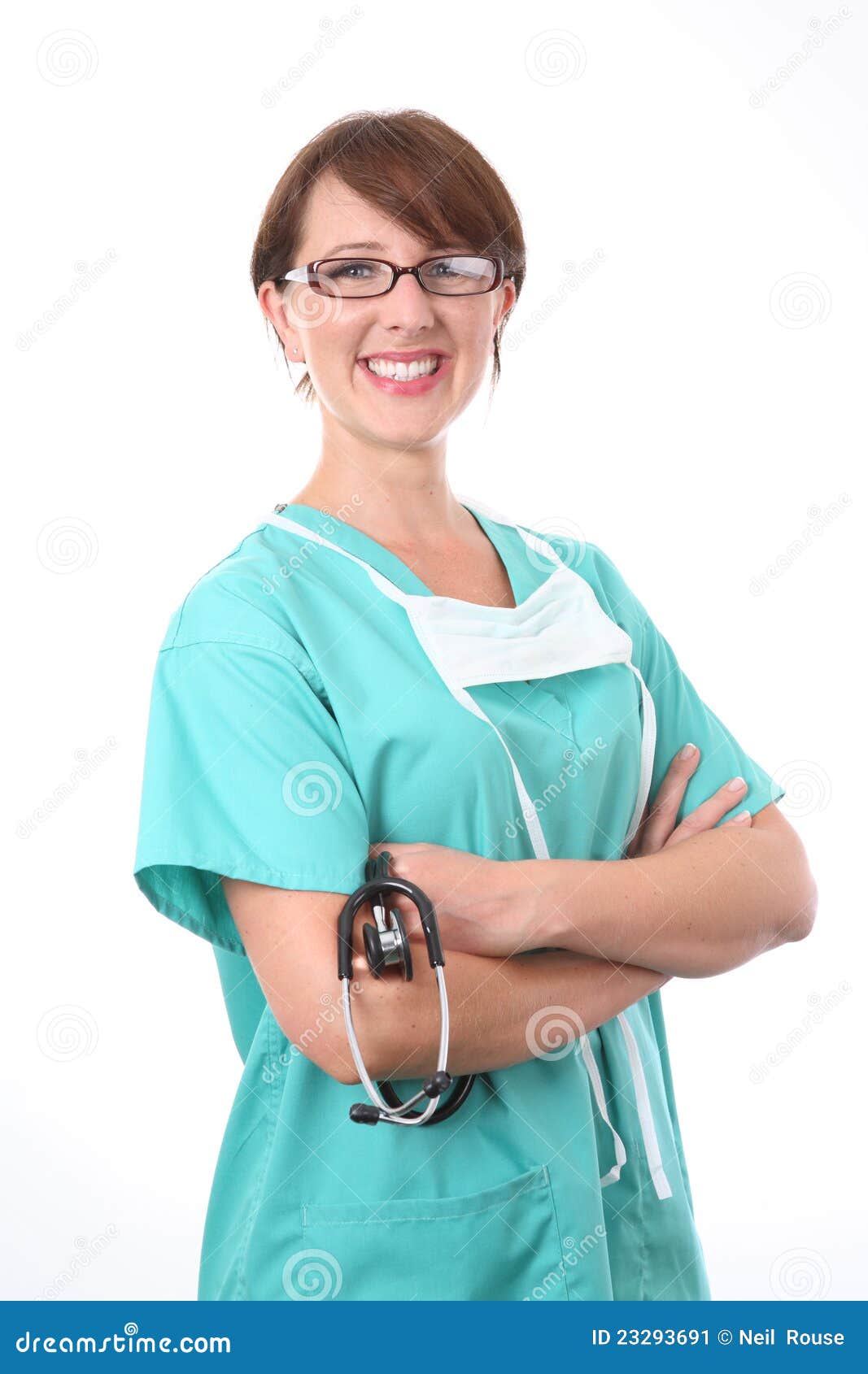 Doctor in Scrub with Stethoscope Stock Image - Image of female ...