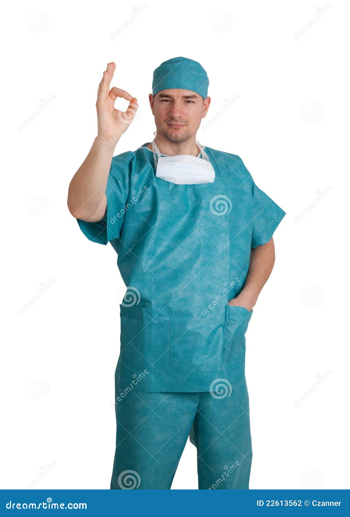 Doctor in Scrubs with Okay Gesture Stock Photo - Image of medicine ...