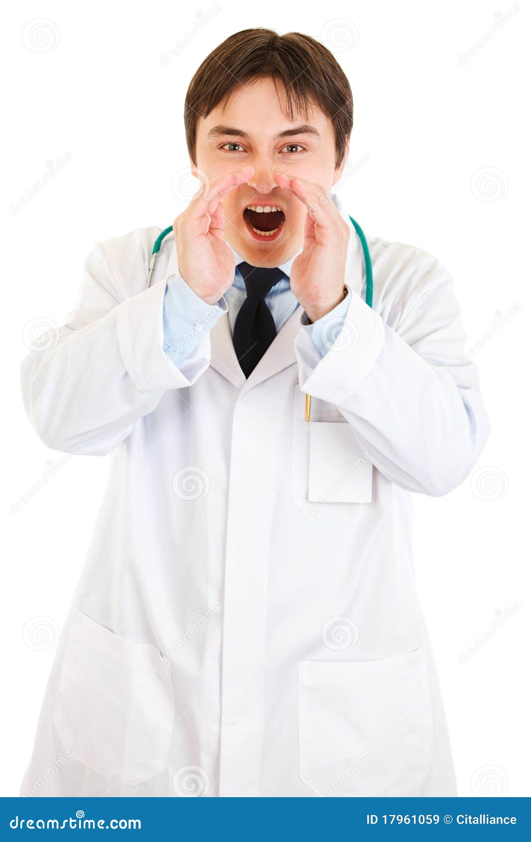 Doctor Shouting through Megaphone Shaped Hands Stock Image - Image of ...