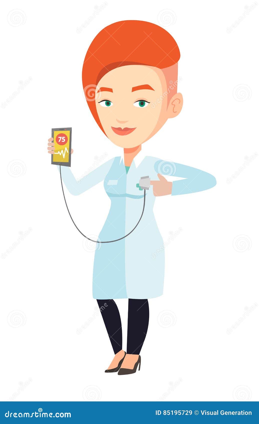 Doctor Showing App for Measuring Heart Pulse. Stock Vector ... Doctor Showing App for Measuring Heart Pulse. Stock Vector ...