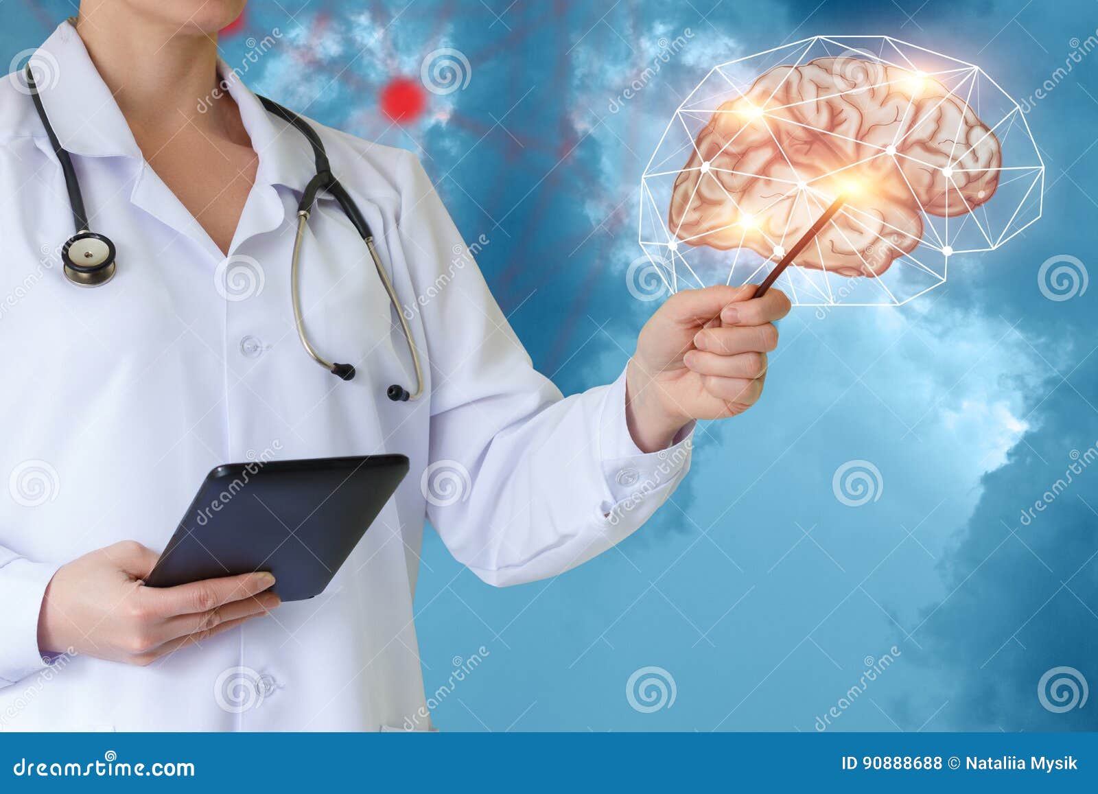 Doctor shows brain. stock photo. Image of medicine, patient - 90888688