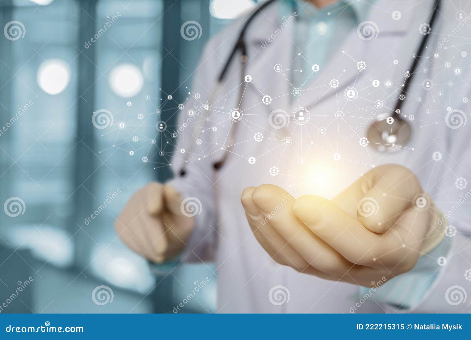 Doctor Shows a Network of Users of Patients Stock Illustration ...