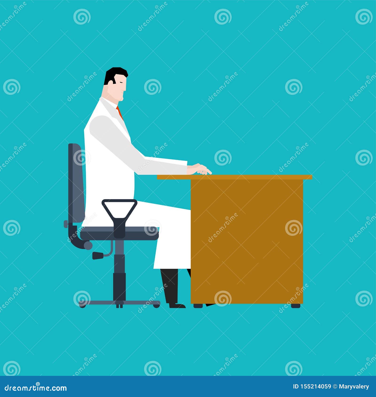 Doctor is Sitting at Table. Medical Man Work Stock Vector ...
