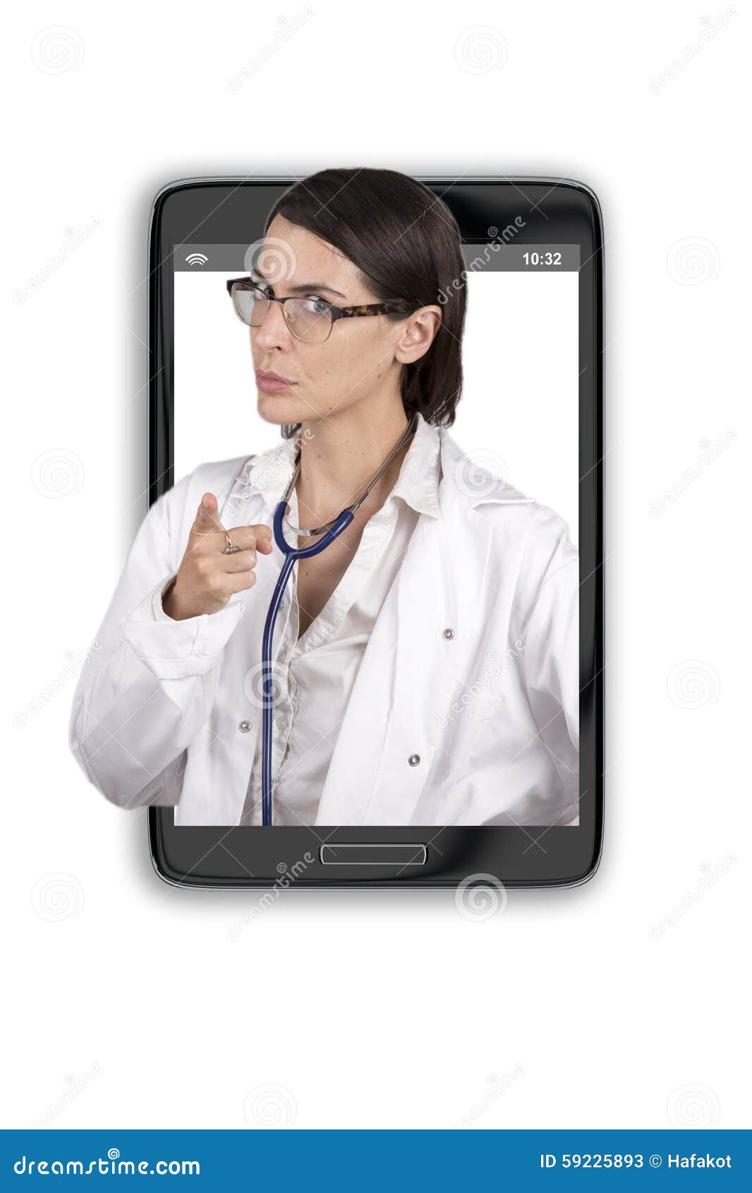 Doctor on Smartphone Screen in a Warning Pose Stock Image - Image of ...