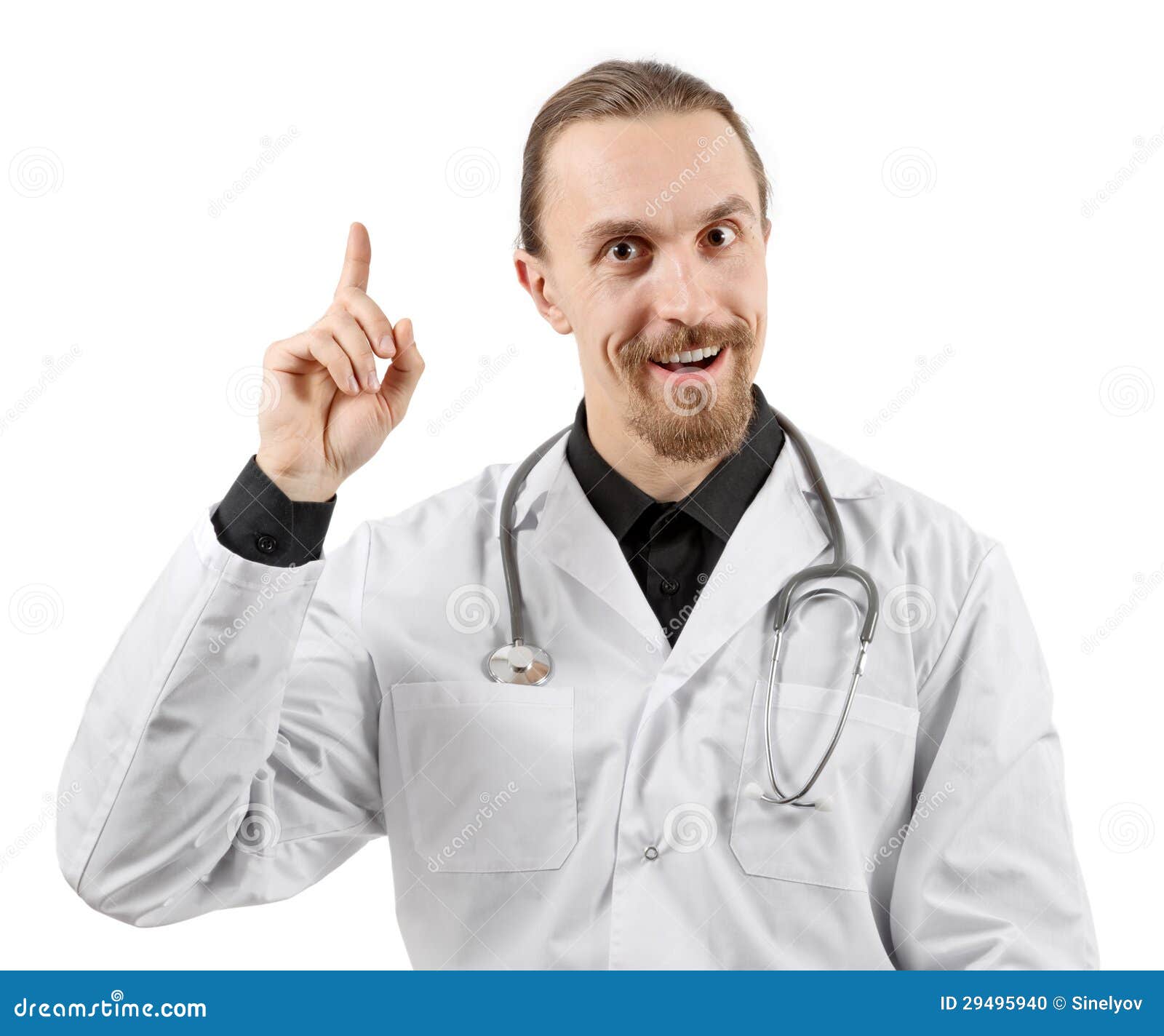 Doctor Smiling and Pointing His Finger Stock Photo - Image of adult ...