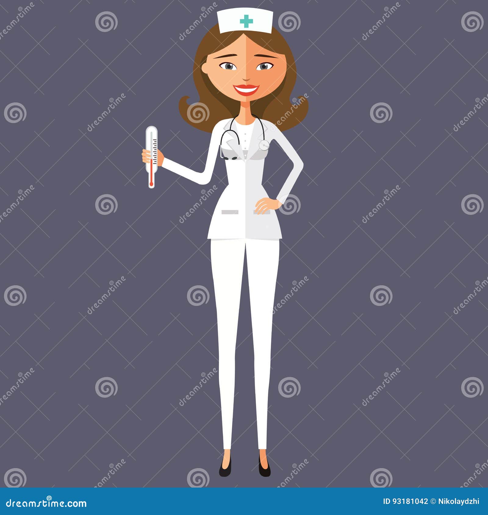 The Doctor is Smiling with a Thermometer Vector Flat Cartoon Ill Stock ...