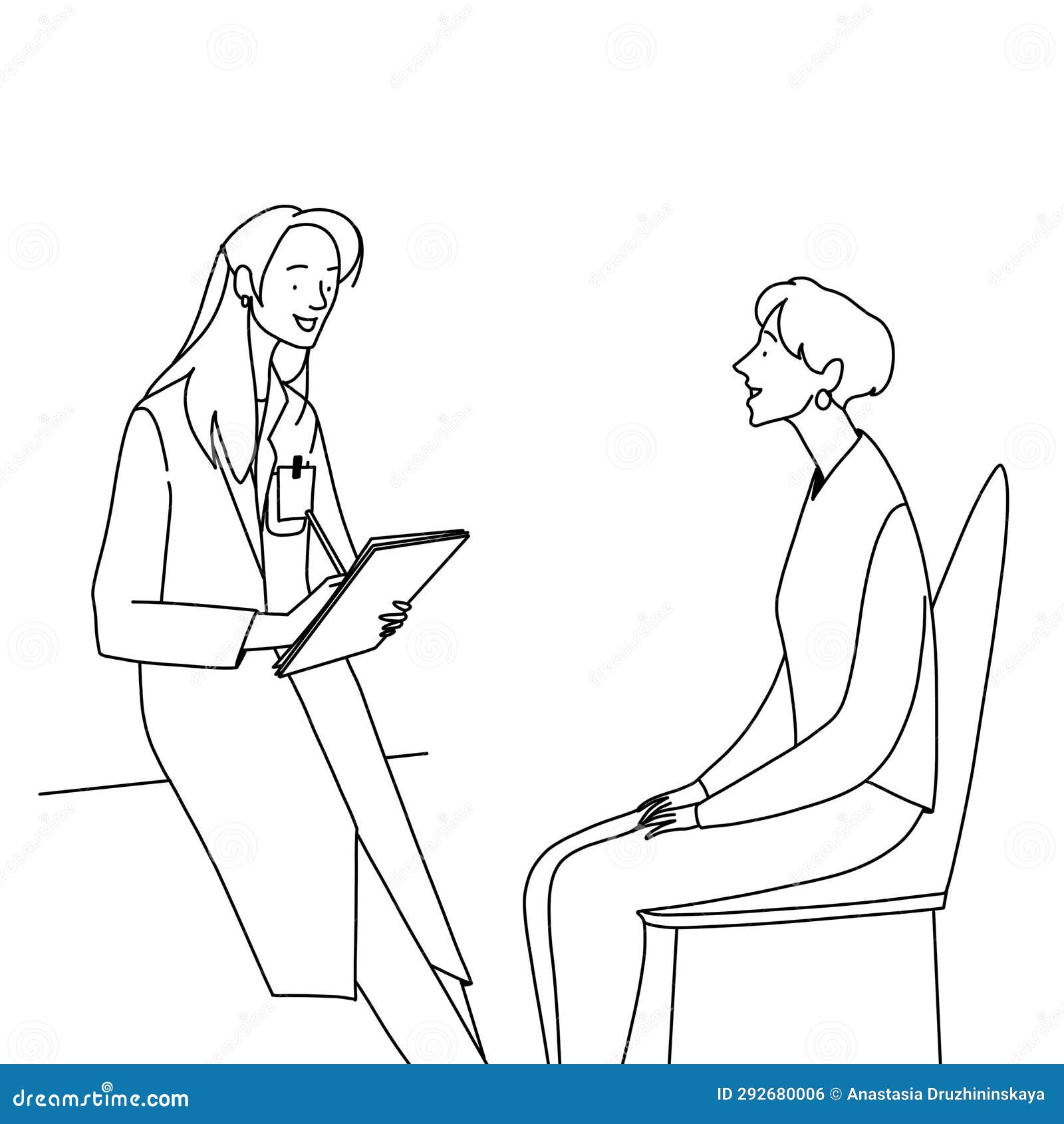 Doctor Speaks with Patient, Line Flat Minimalistic Illustration Stock ...