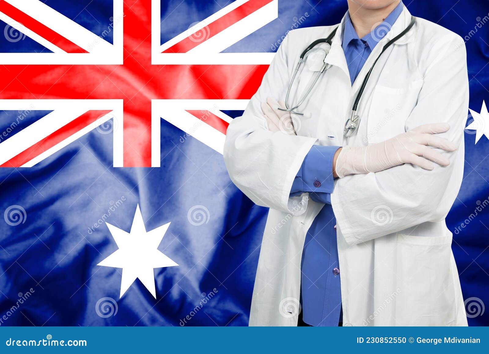 Doctor standing with flag stock photo. Image of healthcare - 230852550
