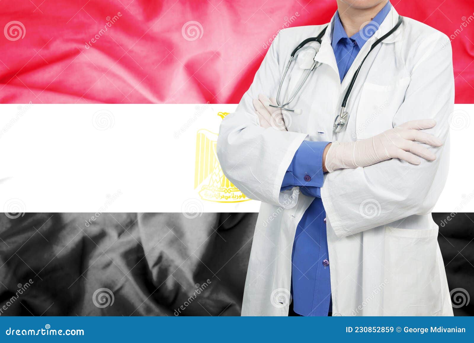 Doctor standing with flag stock image. Image of medicine - 230852859