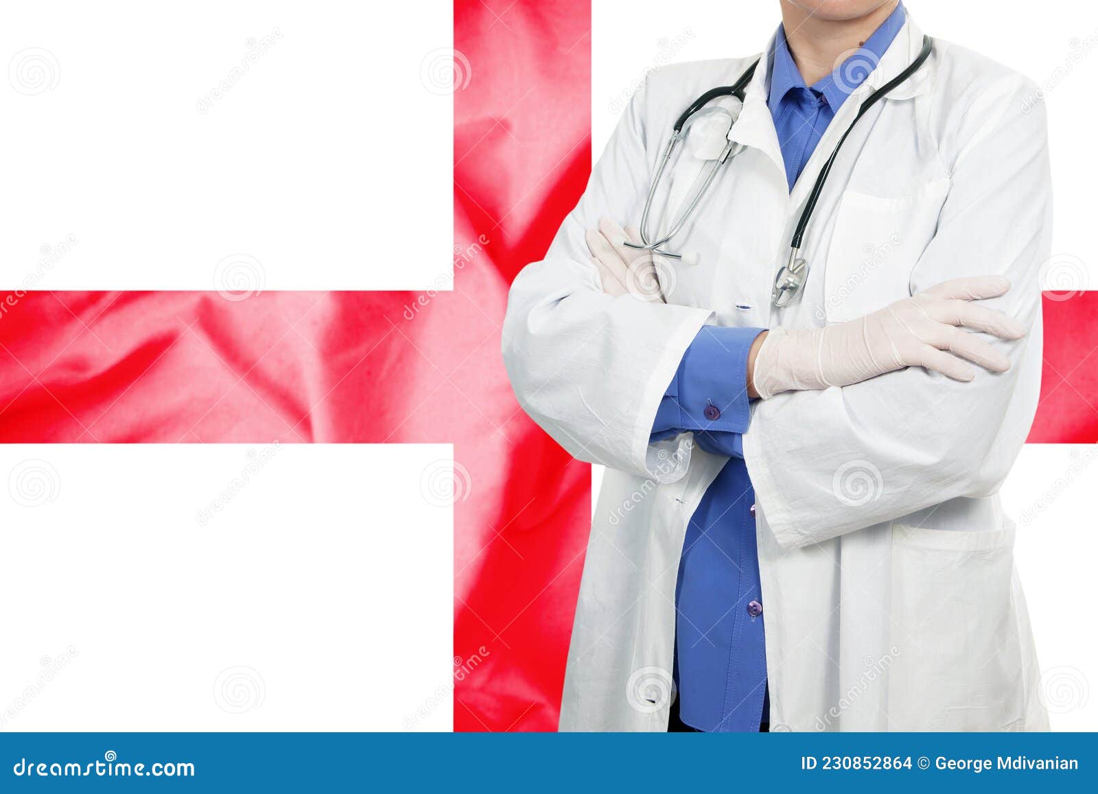 Doctor standing with flag stock photo. Image of covid19 - 230852864