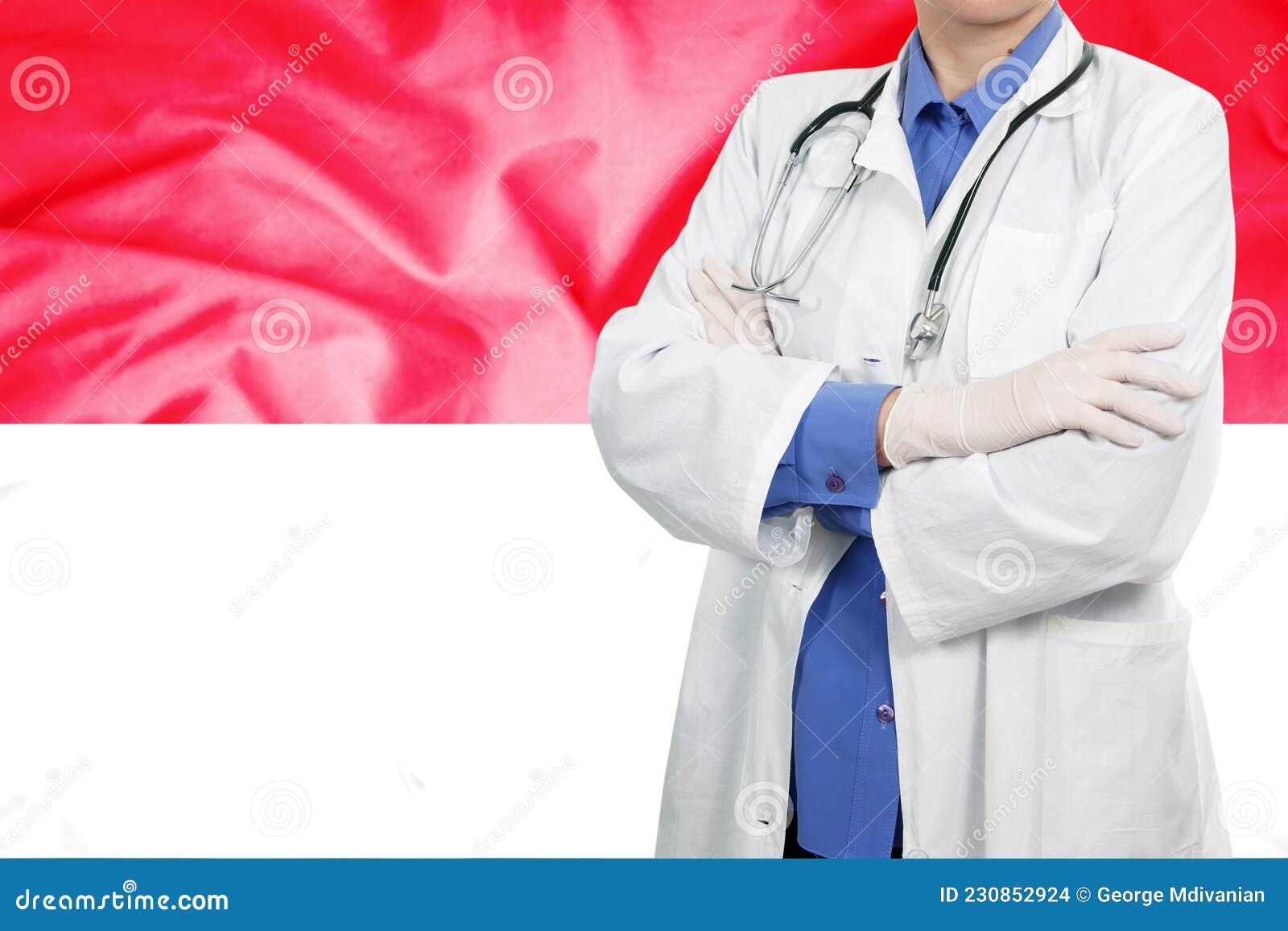 Doctor standing with flag stock photo. Image of covid19 - 230852924