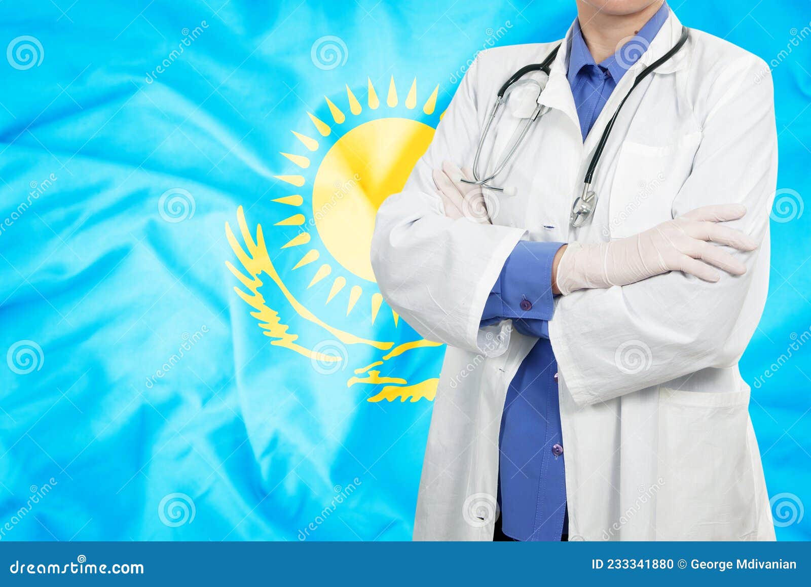 Doctor standing with flag stock photo. Image of physician - 233341880