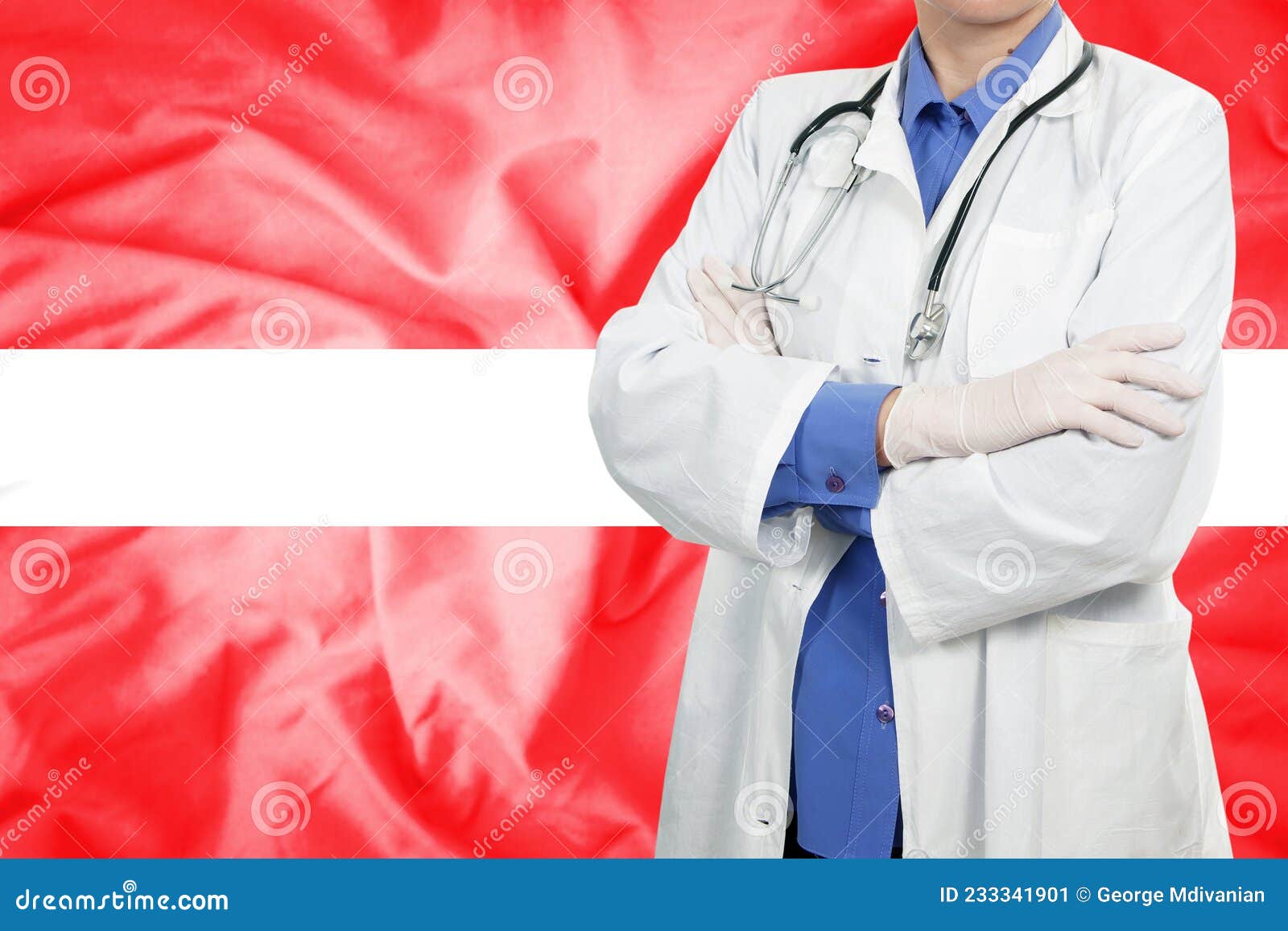 Doctor standing with flag stock image. Image of disease - 233341901