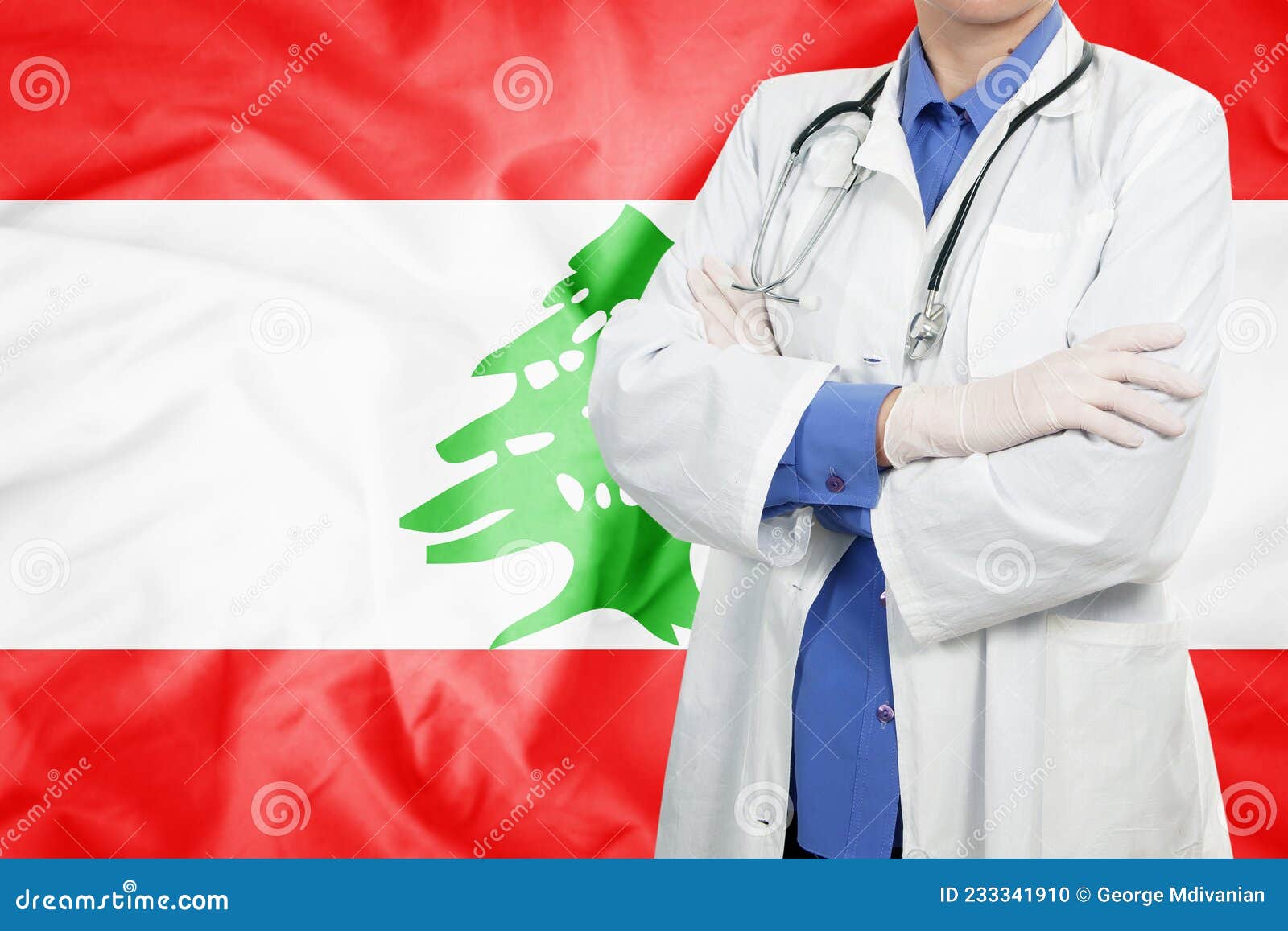 Doctor standing with flag stock photo. Image of coronavirus - 233341910