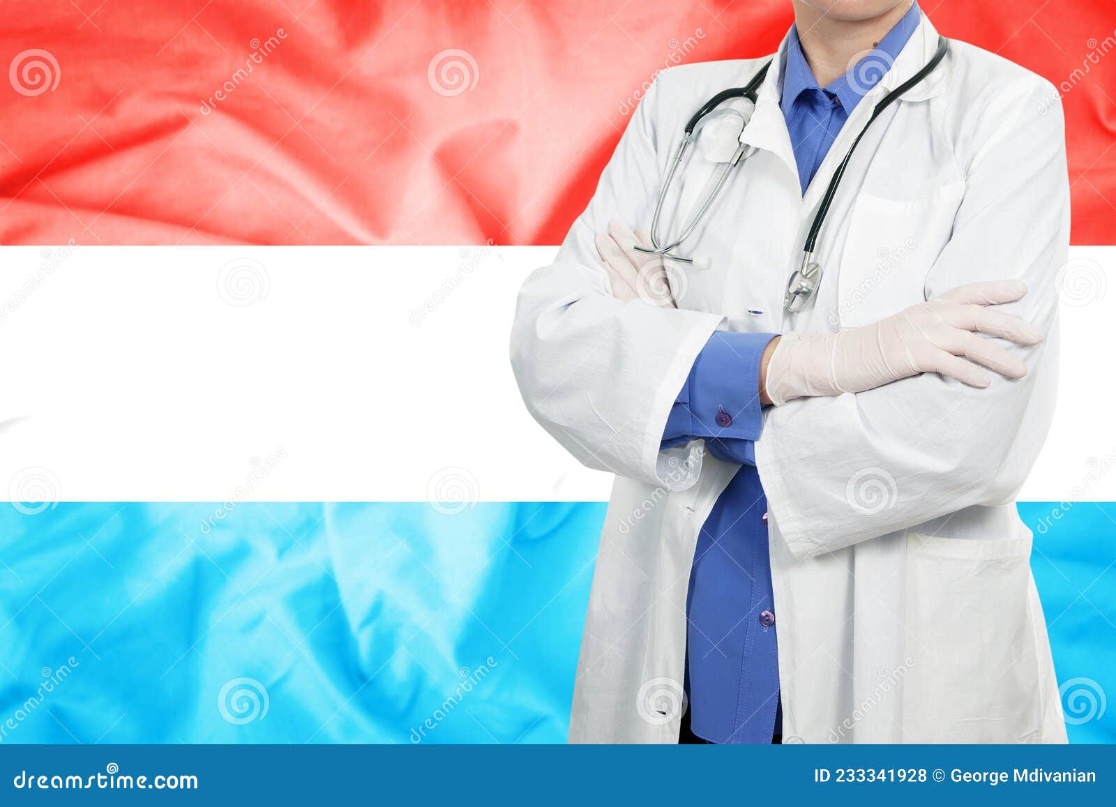 Doctor standing with flag stock photo. Image of pandemic - 233341928