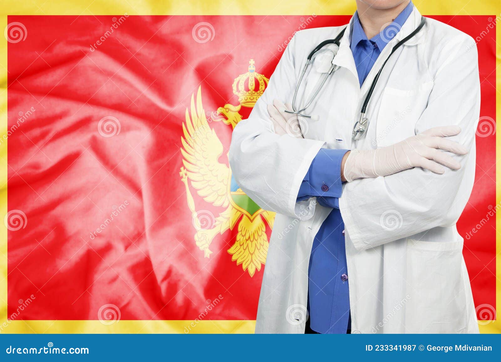 Doctor standing with flag stock image. Image of illness - 233341987