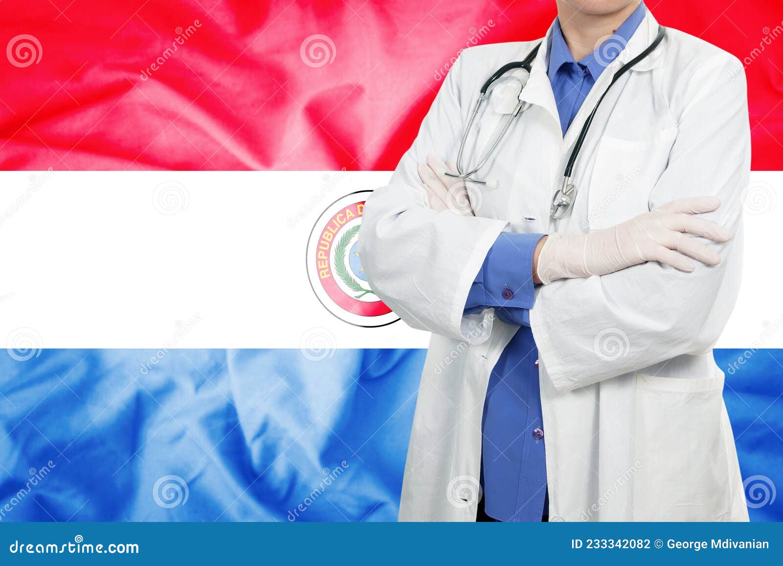 Doctor standing with flag stock photo. Image of medicine - 233342082