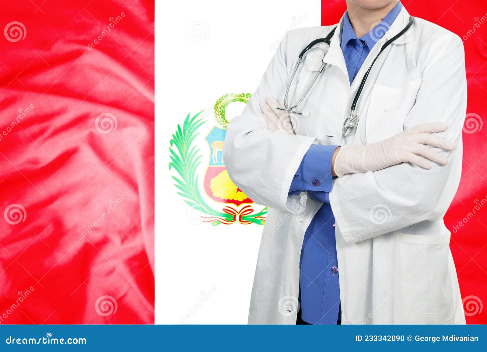 Doctor standing with flag stock photo. Image of hospital - 233342090