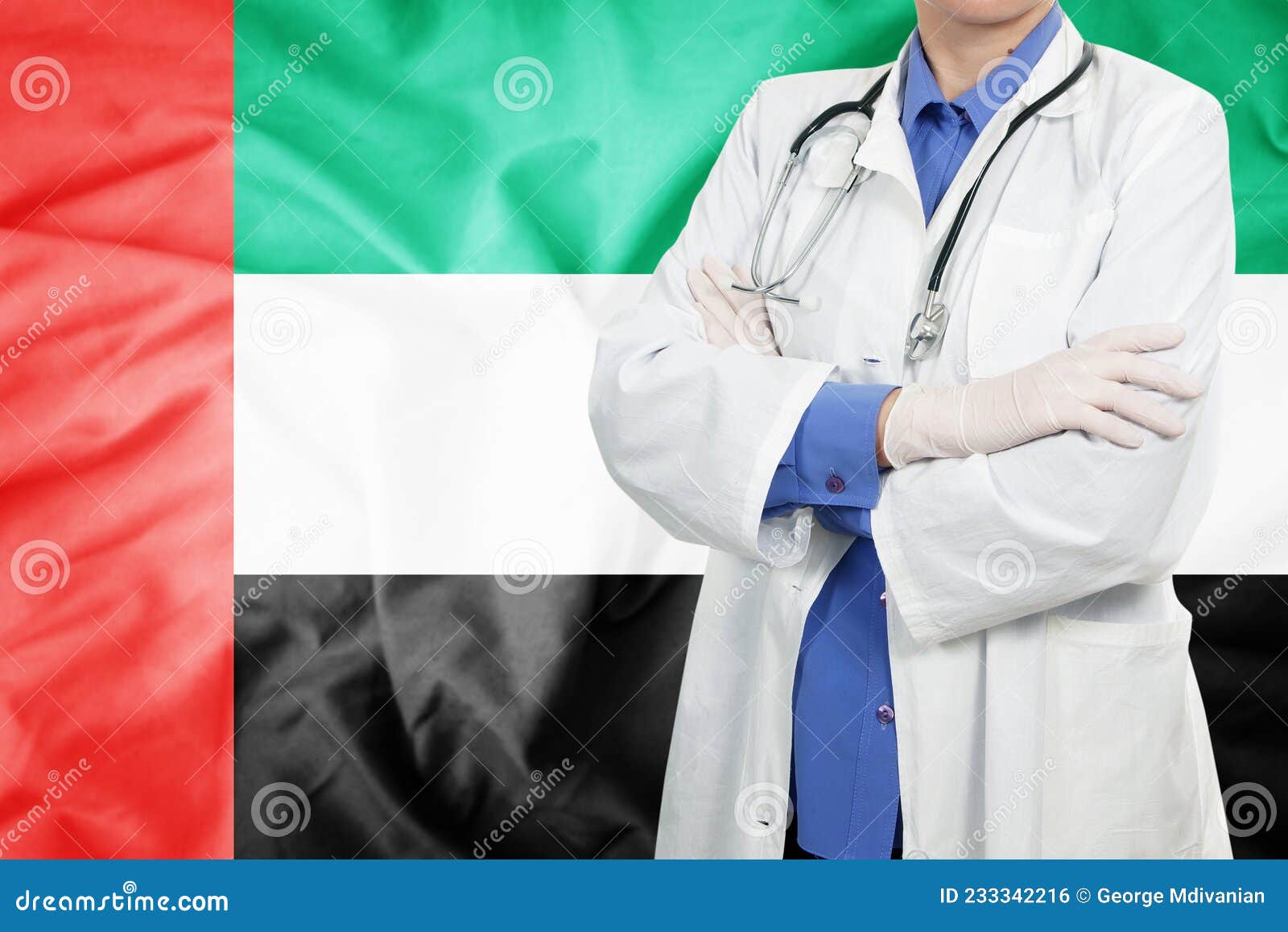 Doctor standing with flag stock photo. Image of physician - 233342216