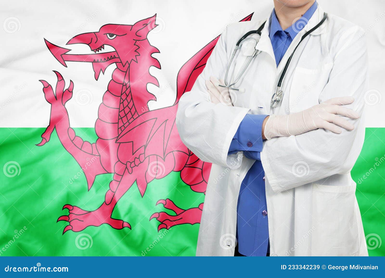 Doctor standing with flag stock image. Image of business - 233342239