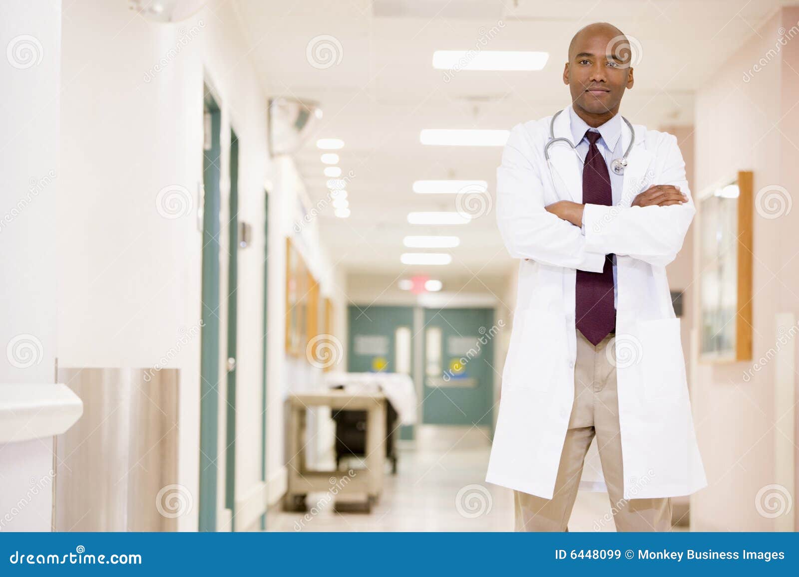Doctor Standing in a Hospital Corridor Stock Image - Image of portrait ...