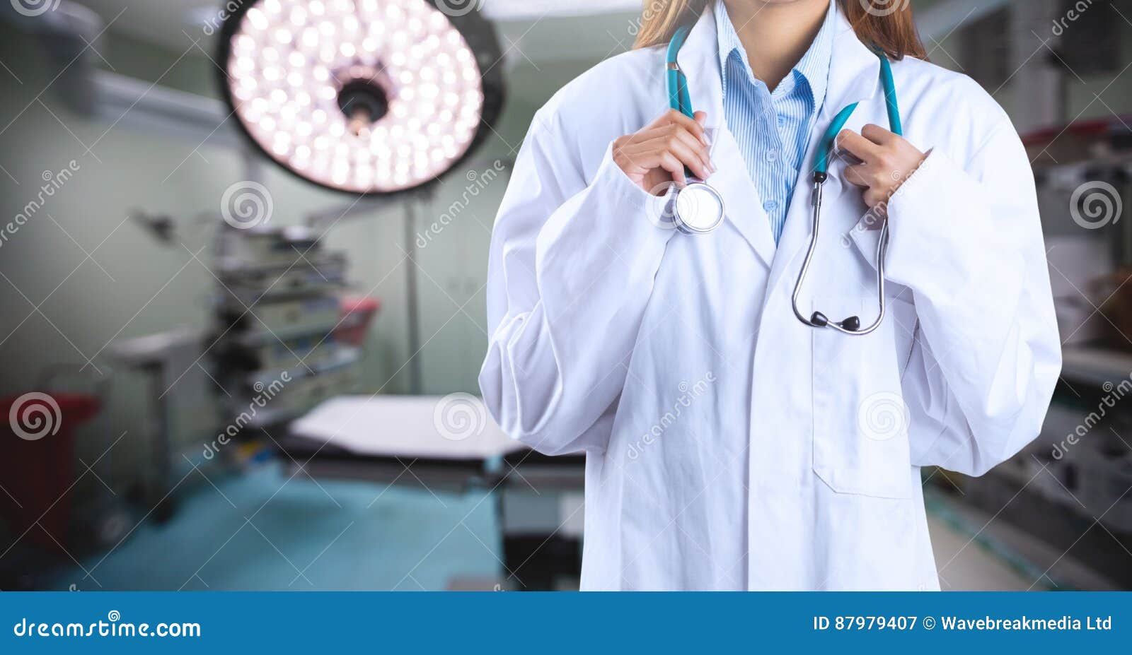 Doctor Standing with Stethoscope in Operating Room Stock Image - Image ...