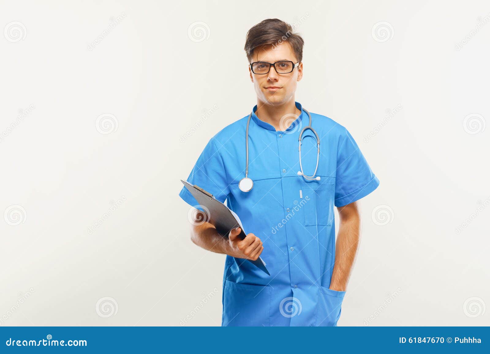 Doctor with Stethoscope Around His Neck Against Grey Background Stock ...