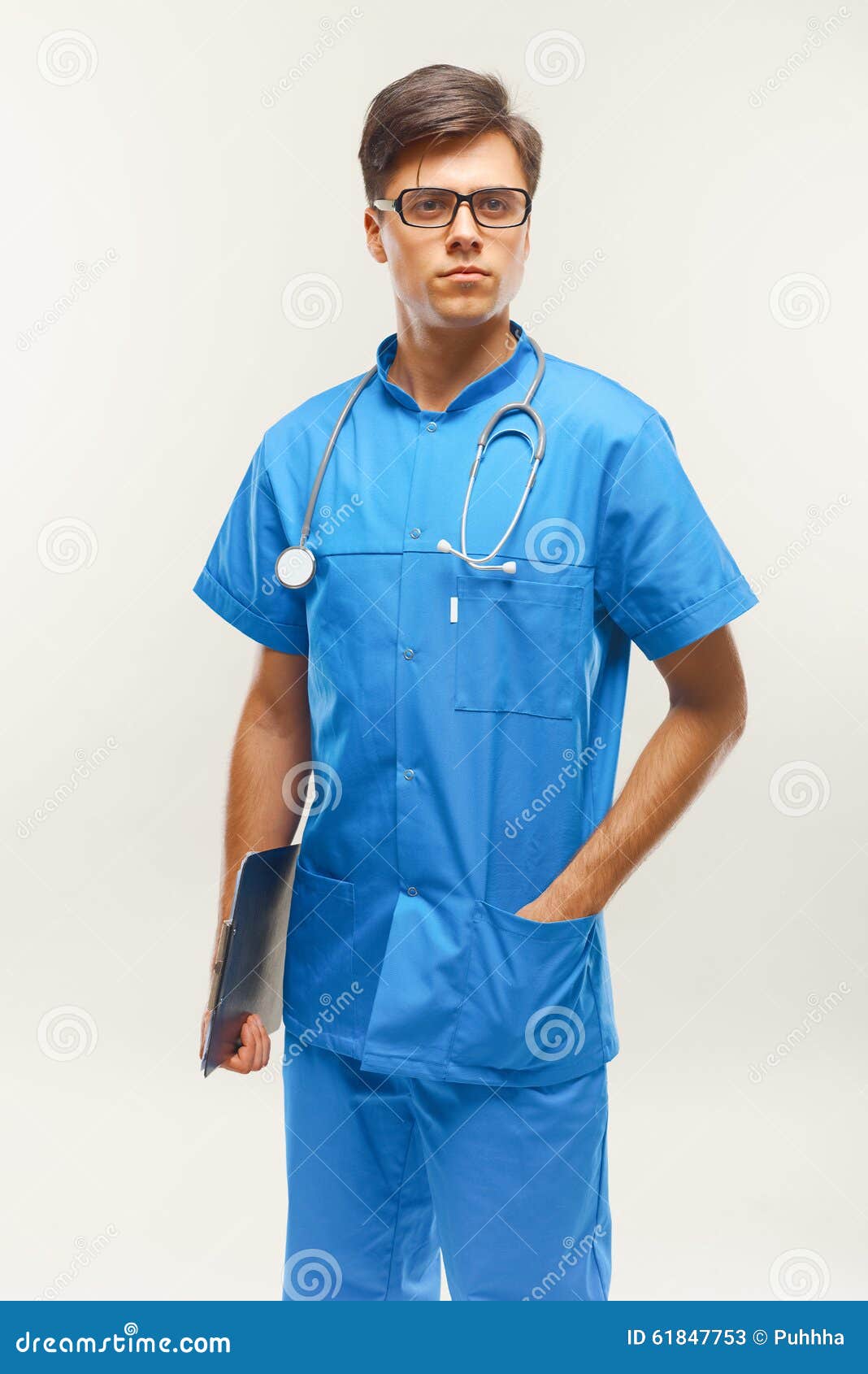 Doctor with Stethoscope Around His Neck Against Grey Background Stock ...