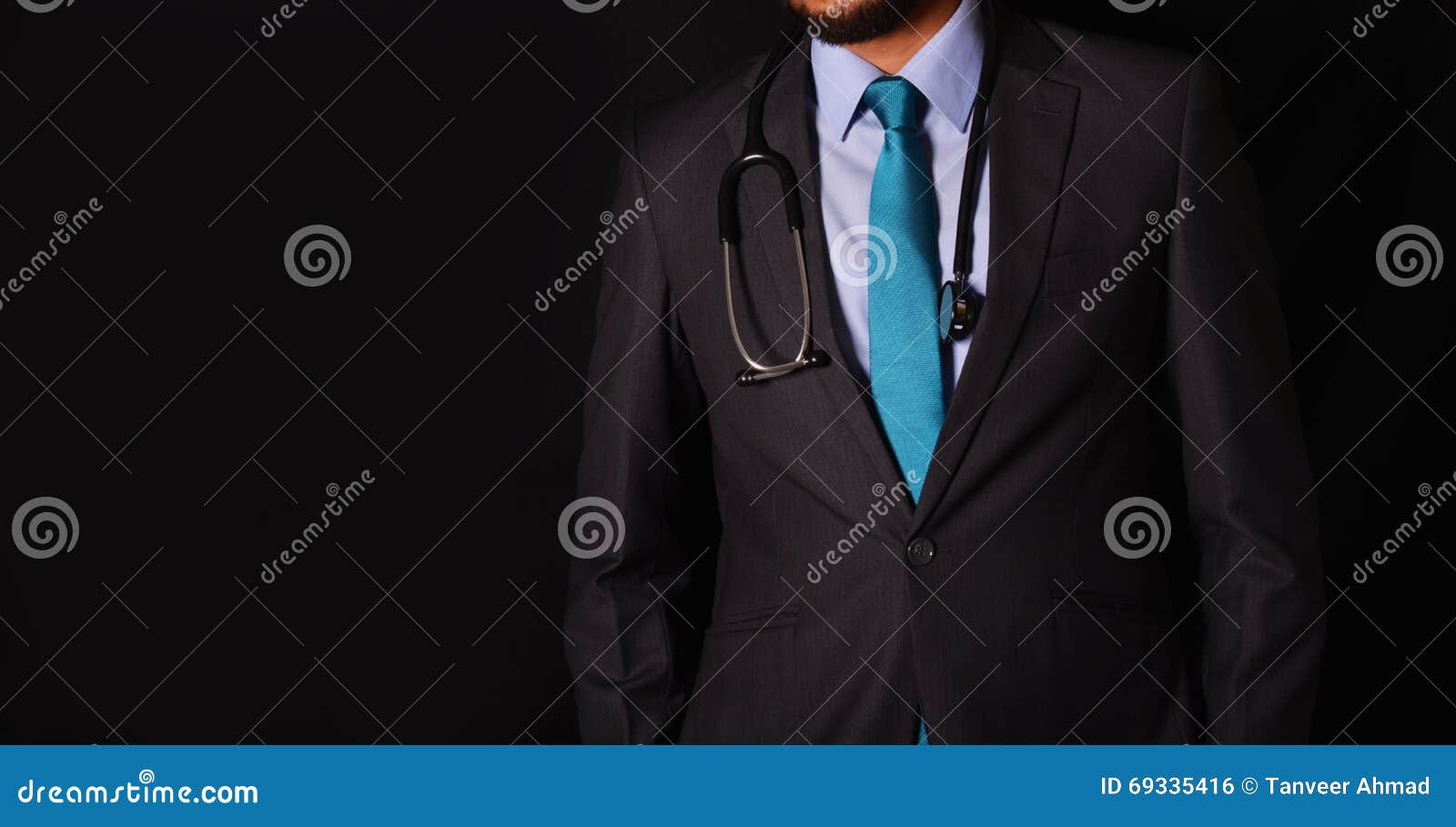 Doctor with Stethoscope Around Neck Black Background Stock Photo ...
