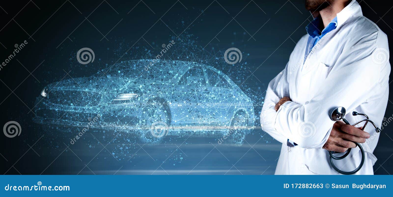 Doctor a Stethoscope and Examines a Car Stock Image - Image of doctor ...