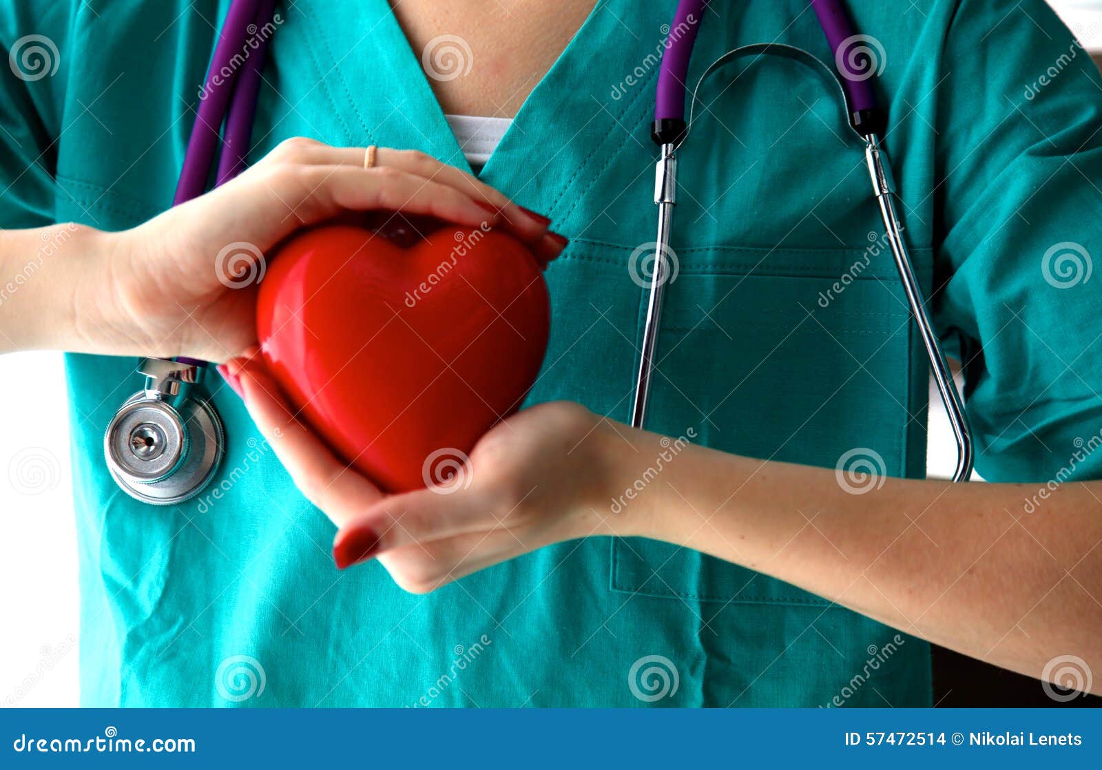 Doctor with Stethoscope Examining Red Heart Stock Photo - Image of ...