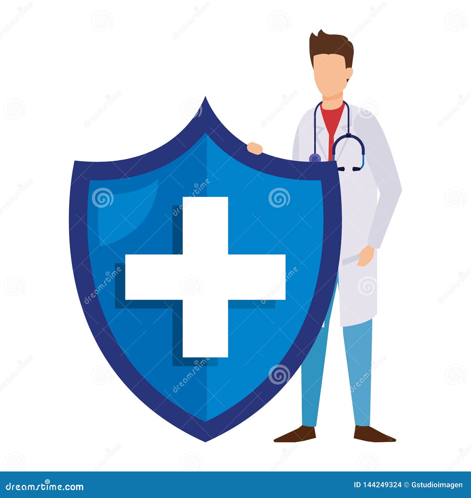 Doctor with Stethoscope and Health Shield Stock Vector - Illustration ...