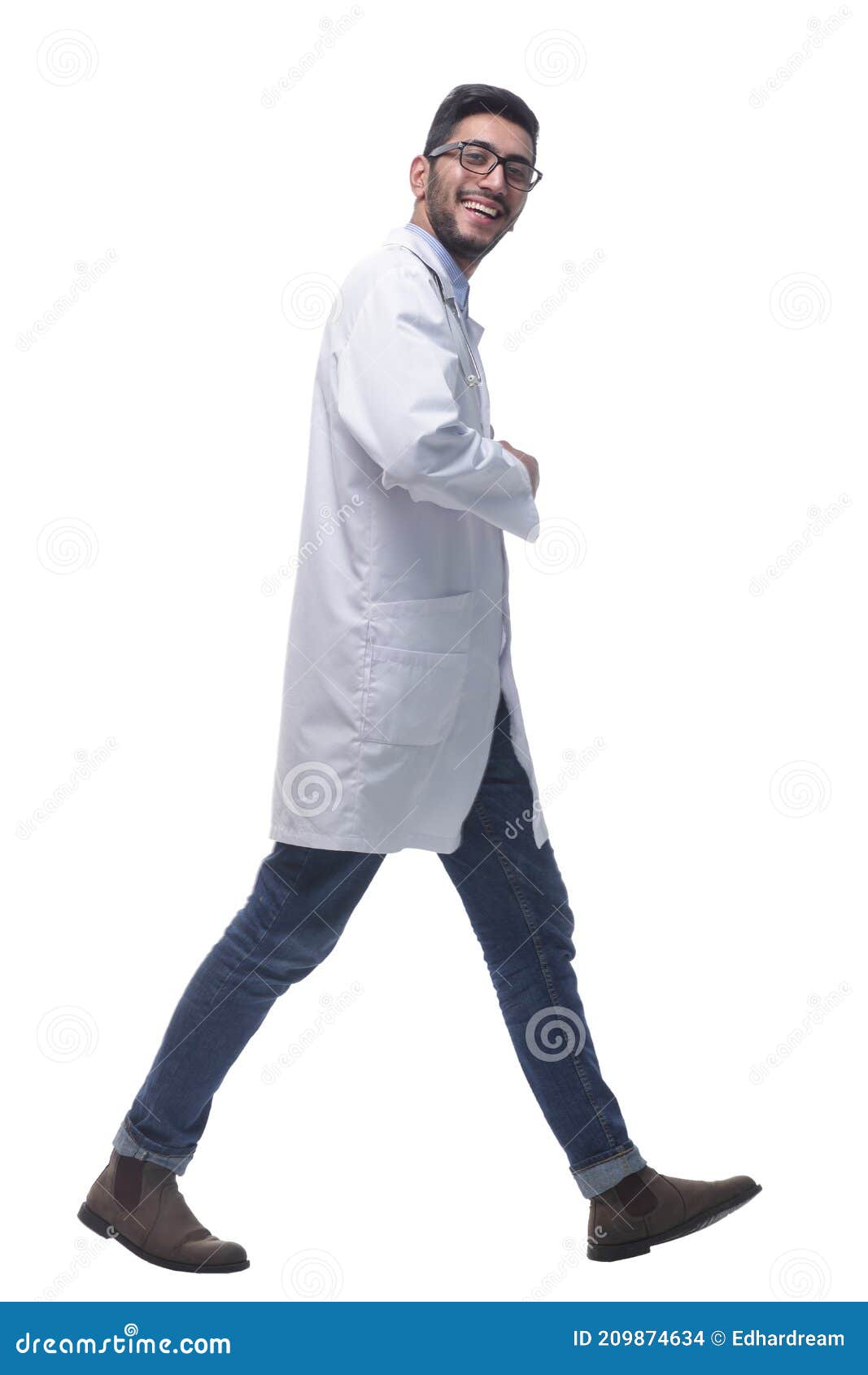 Doctor with the Stethoscope Walks Confidently Forward. Stock Photo ...