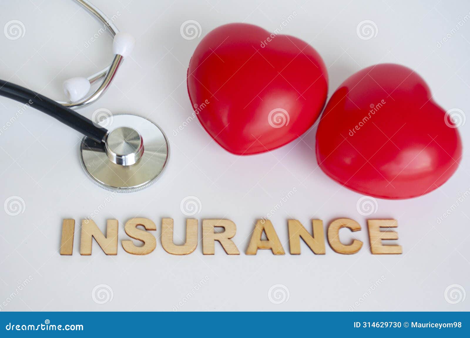 Doctor Stethoscopes and Heart Shape on White Background with Insurance ...