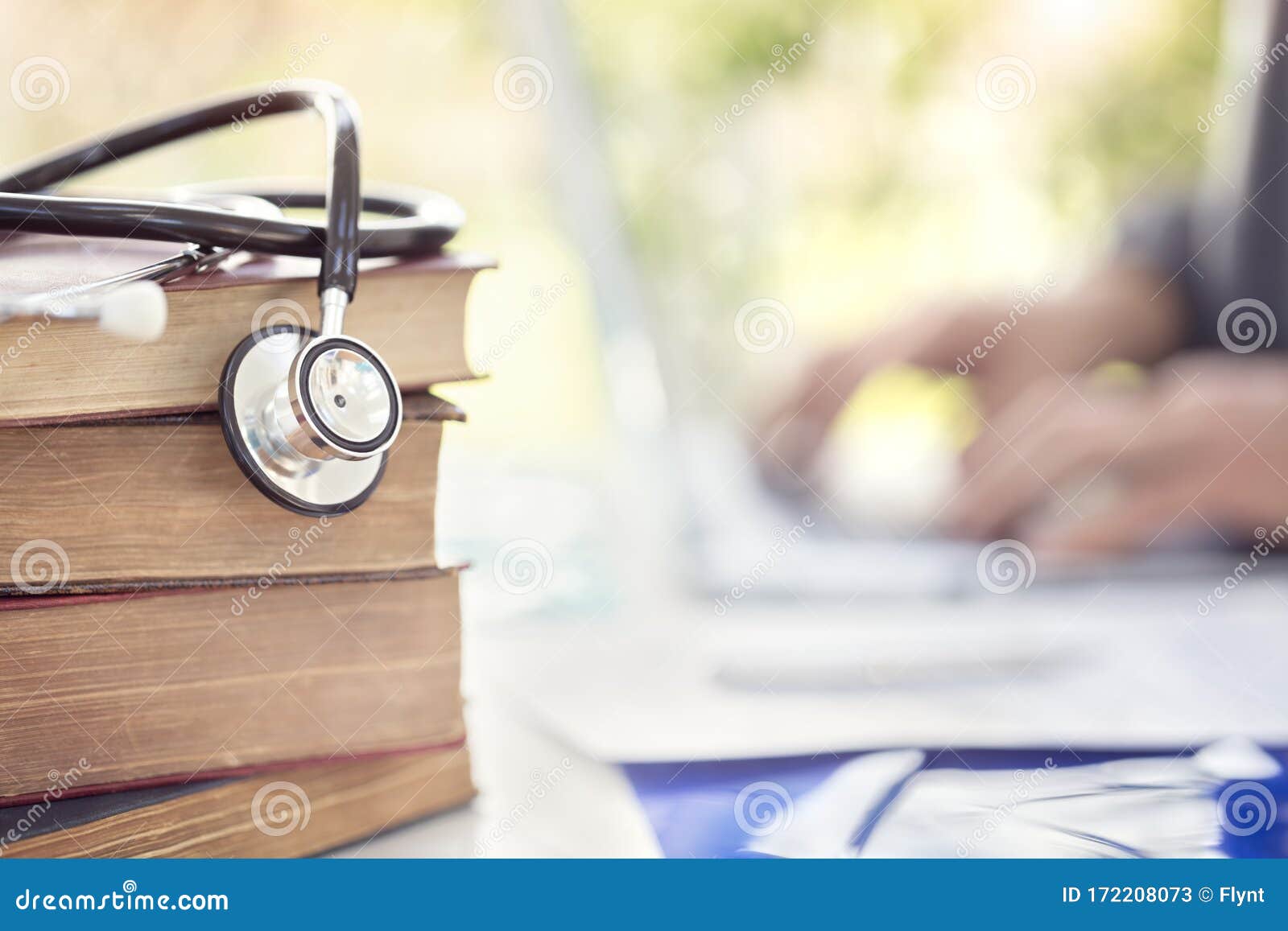 Doctor or Student at Medical College with Books and Stethoscope Stock ...