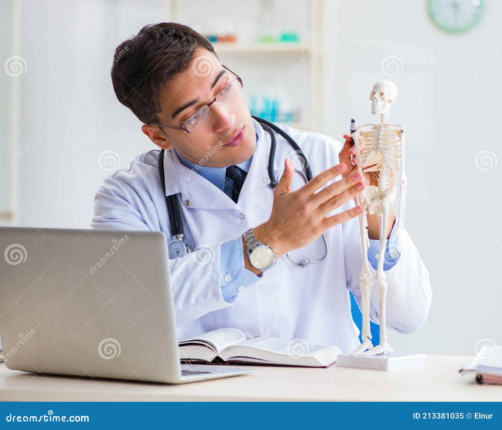 Doctor Student Studying the Bones of Skeleton Stock Image - Image of ...